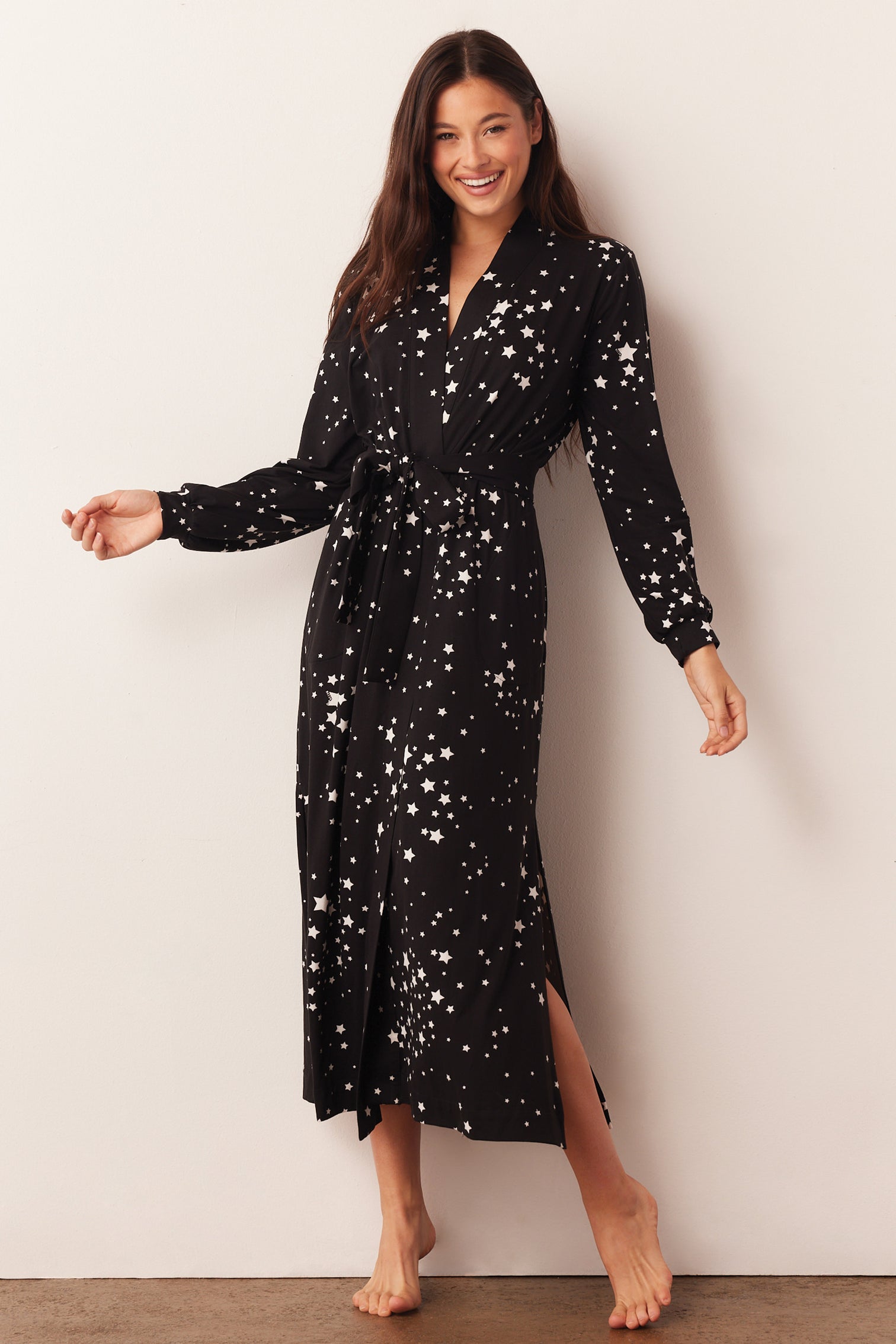 Skyler Banded Long Robe | Black Stars – MASONgrey